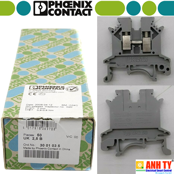 Cầu đấu điện 2.5mm2 690V 24A 2-conn Phoenix Contact UK 2,5 B - 3001035
